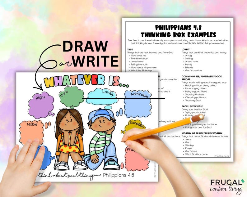 Philippians 4:8 Printable Activity, Christian Mindfulness “whatever Is ...