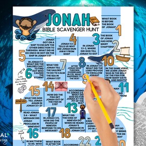 Jonah Bible Scavenger Hunt, Old Testament Bible Trivia Printable, Book ...