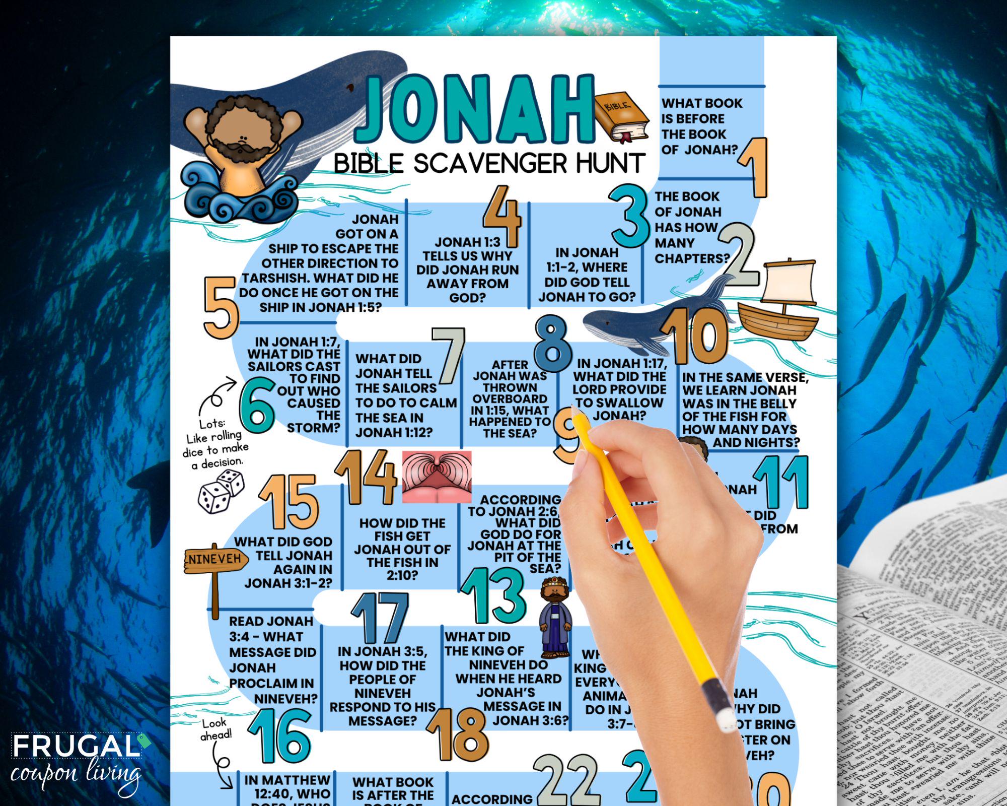 Jonah Bible Scavenger Hunt, Old Testament Bible Trivia Printable, Book ...