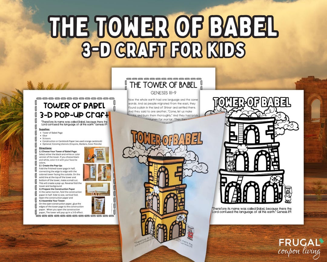 Tower of Babel Pop-up Craft for Kids, Genesis 11:1-9 Tower of Babel Craft Printable, 3-D Old ...