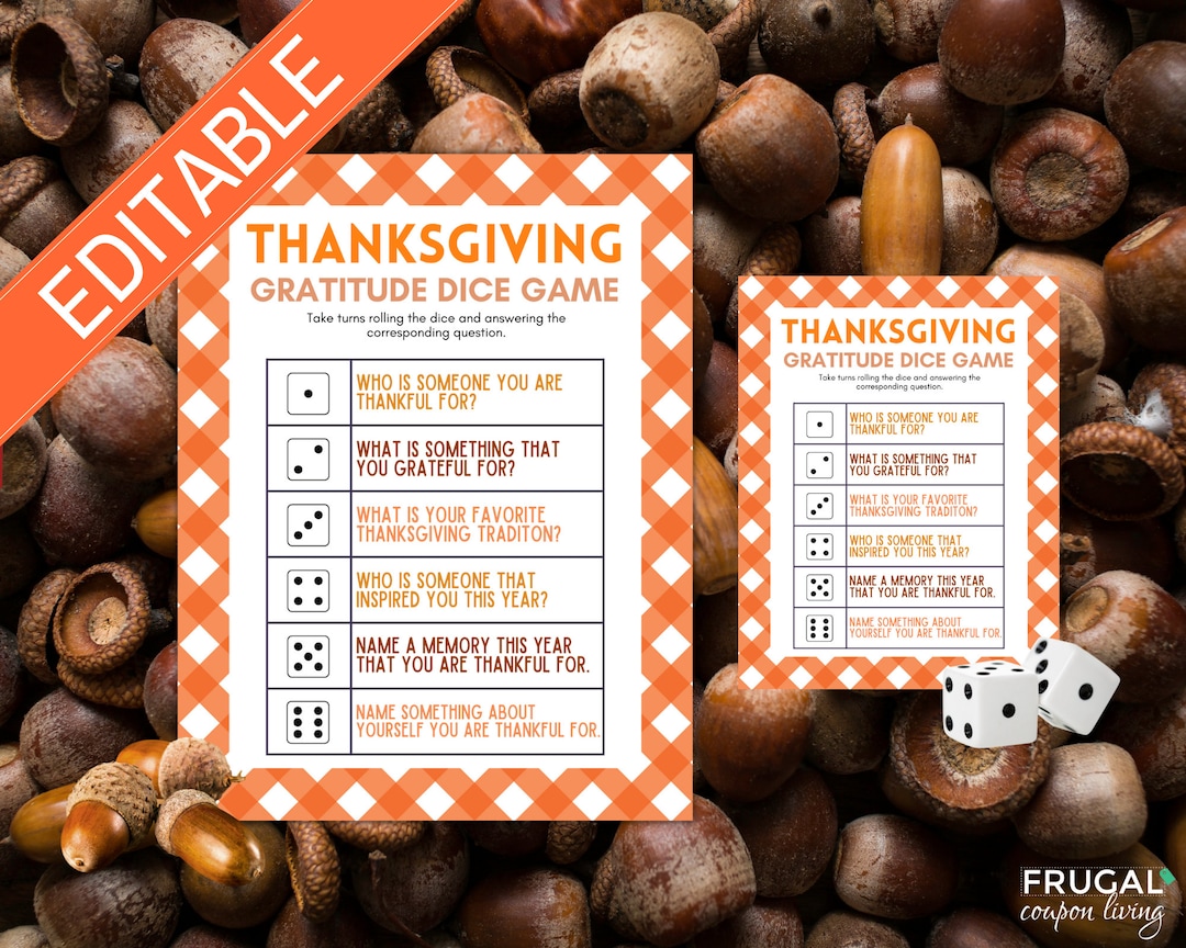 Thanksgiving Gratitude Game With Dice | Editable Thanksgiving Game for ...