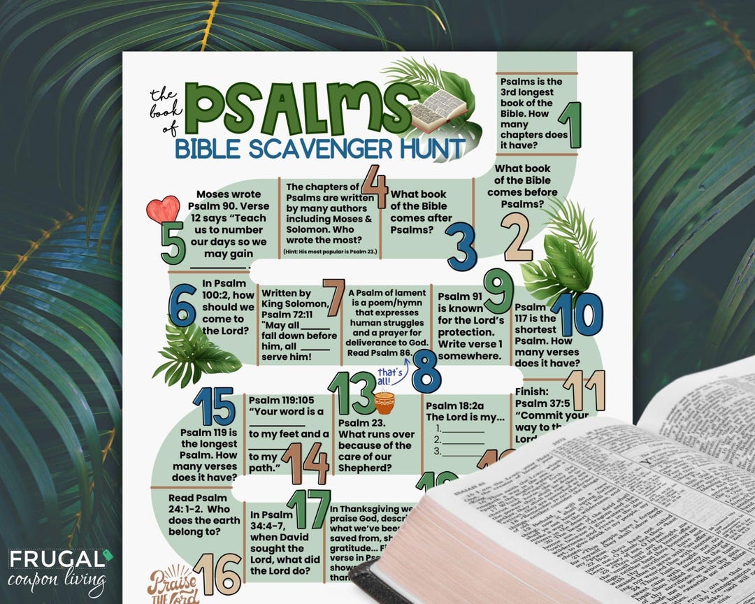 Psalms Bible Scavenger Hunt, Book of Psalms Bible Study Trivia Game ...