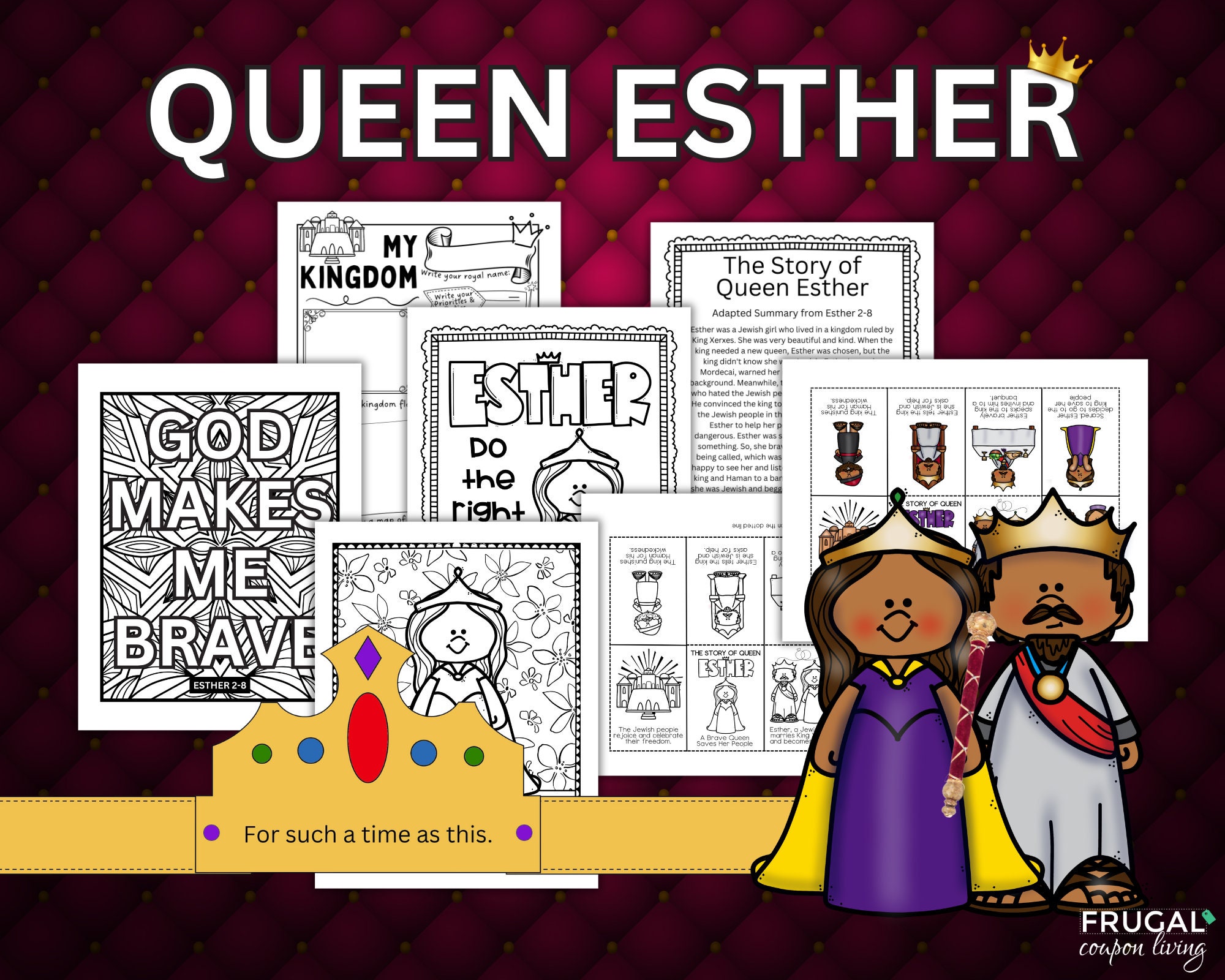Queen Esther Activity Sheets, Bible Story Queen Esther Crafts for Kids ...