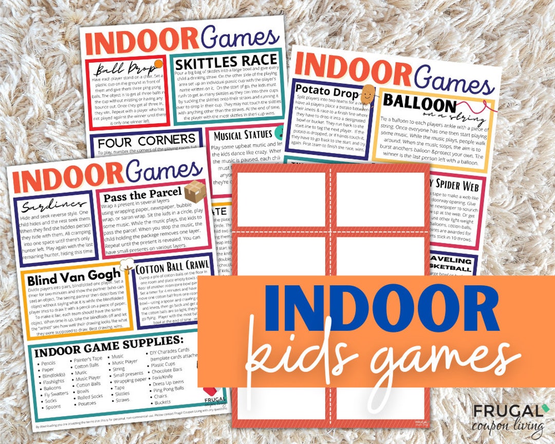 Indoor Group Games for Kids Printable Directions & Household Item ...