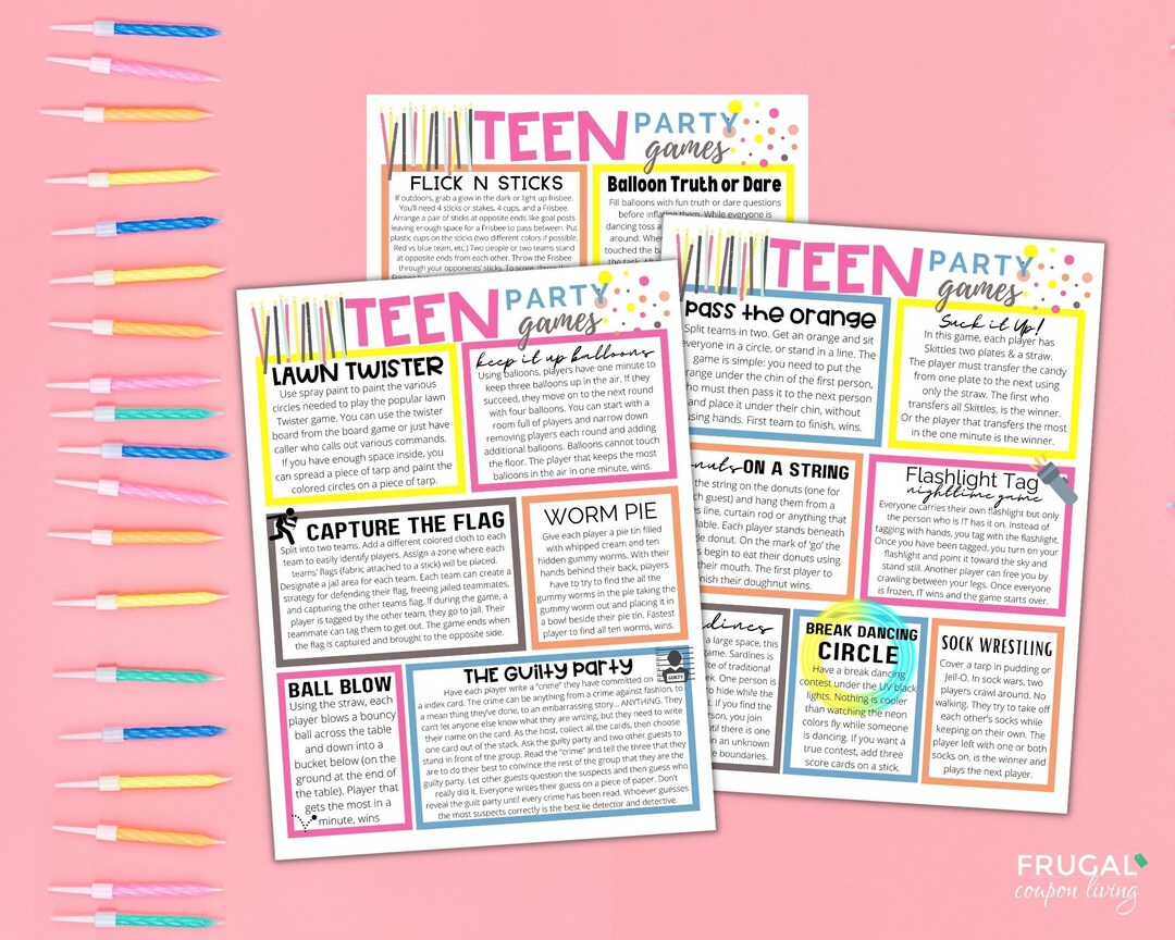 Teen Party Games Printable | 17 Teenage Games Directions & Supply List ...