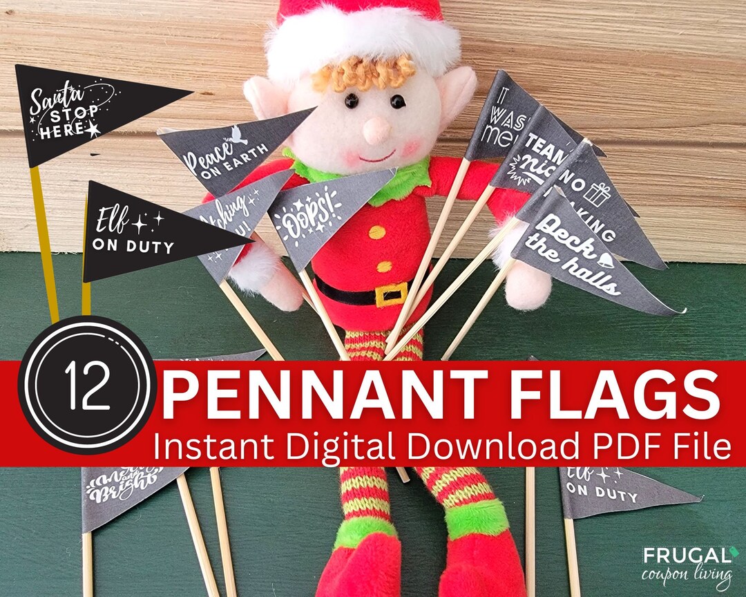 Mini Elf Signs, Cute Christmas Sayings for Elf Signs, 12 Elf Pennant ...