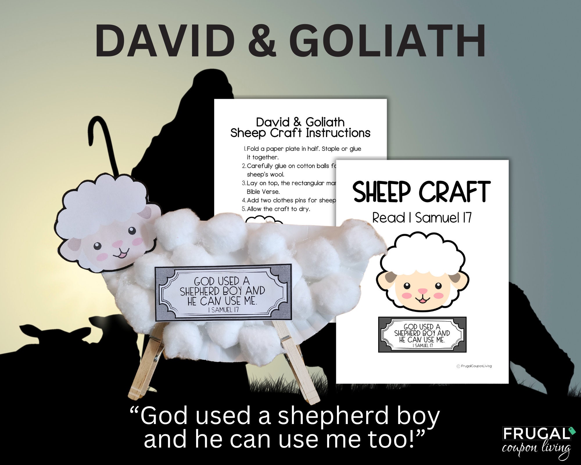 David and Goliath Bible Craft for Kids, David the Shepherd Boy Sheep ...