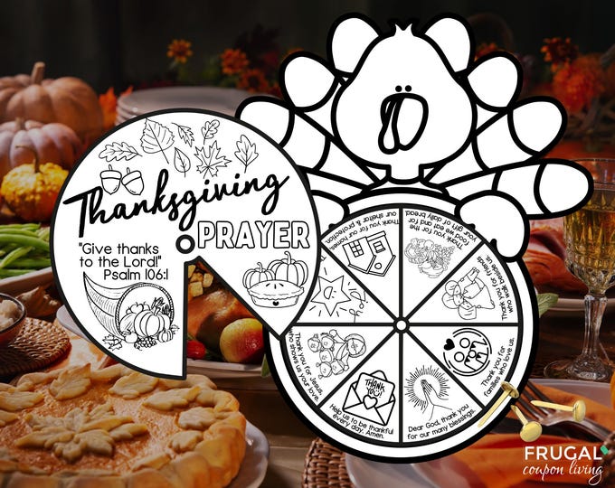 Give Thanks Thanksgiving Prayer Kids Coloring Wheel Printable Craft, I ...