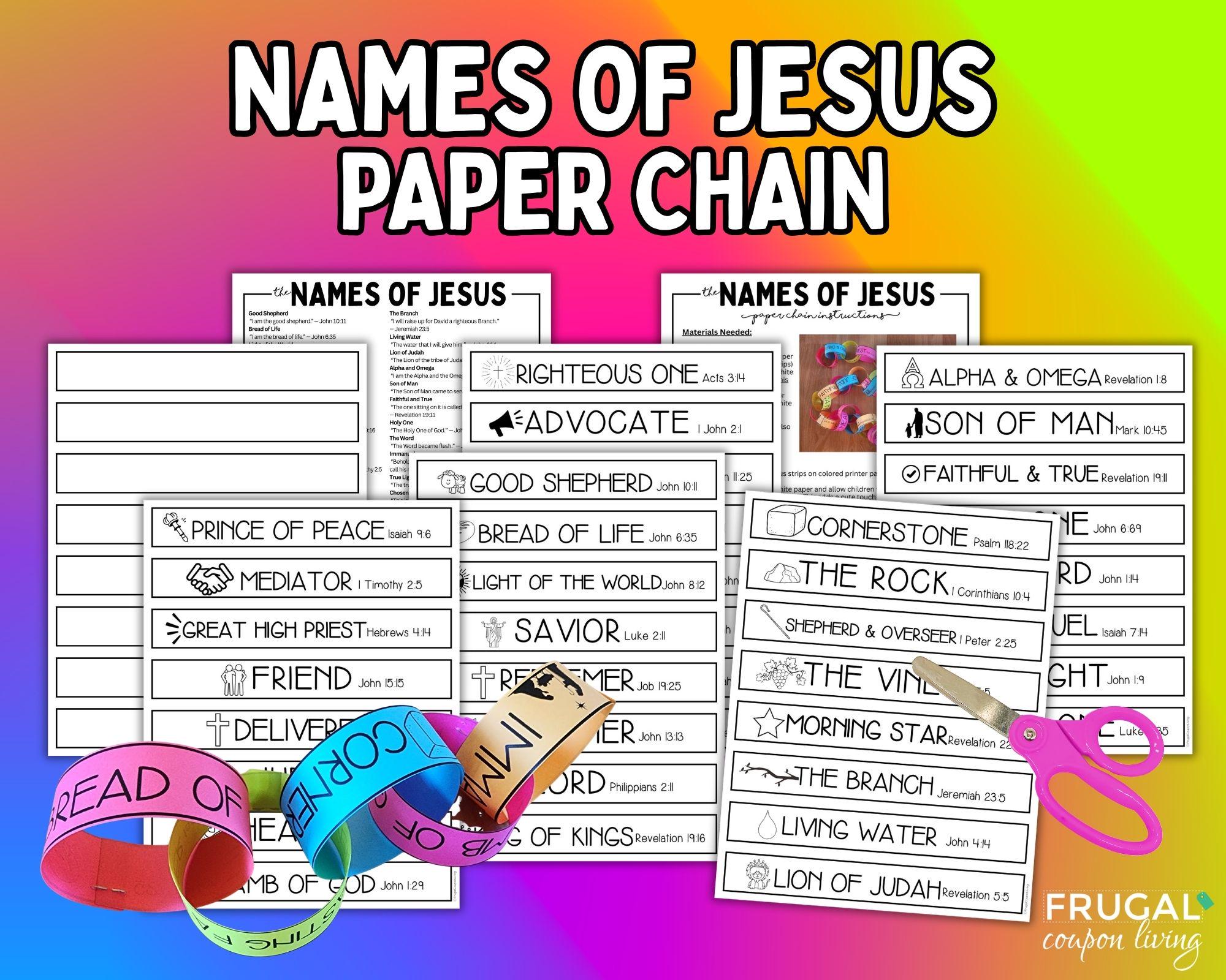 Names of Jesus Paper Chain Craft, 40 Names of Jesus Bible Verses ...