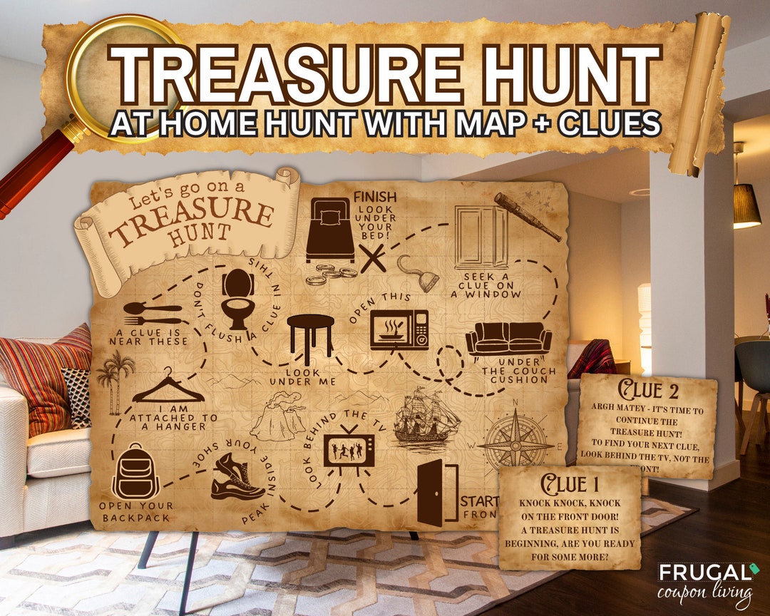 Indoor Treasure Hunt for Kids | Indoor Scavenger Hunt Clues Cards ...