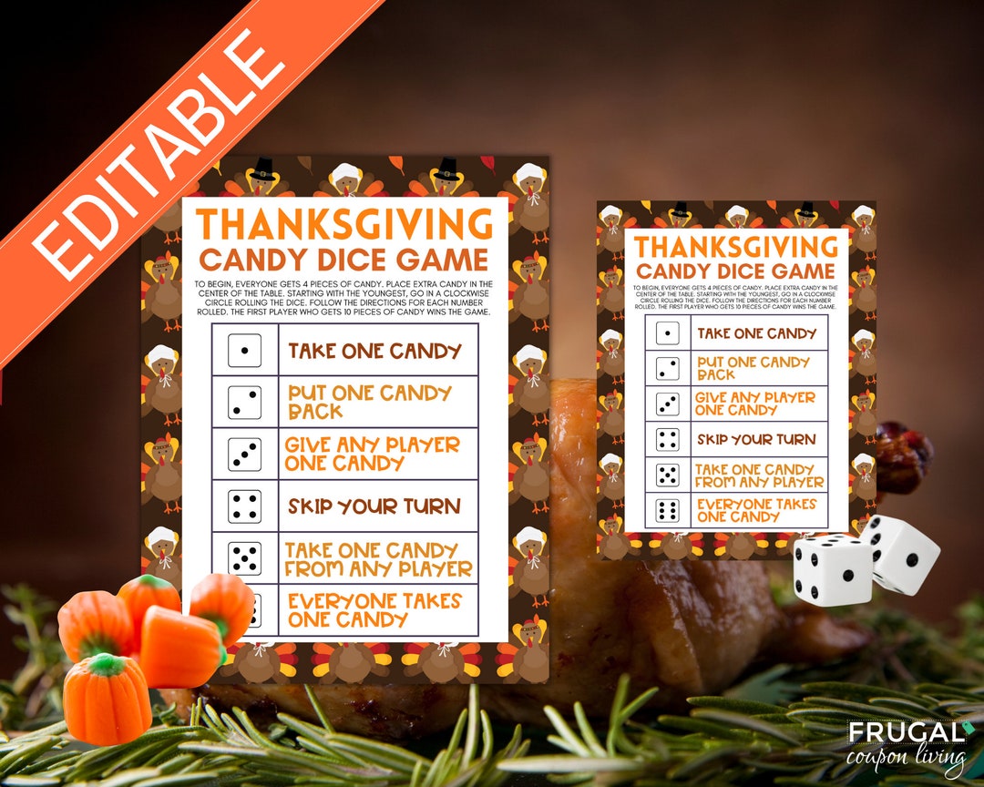 Thanksgiving Candy Game With Dice | Editable Thanksgiving Game for Kids ...