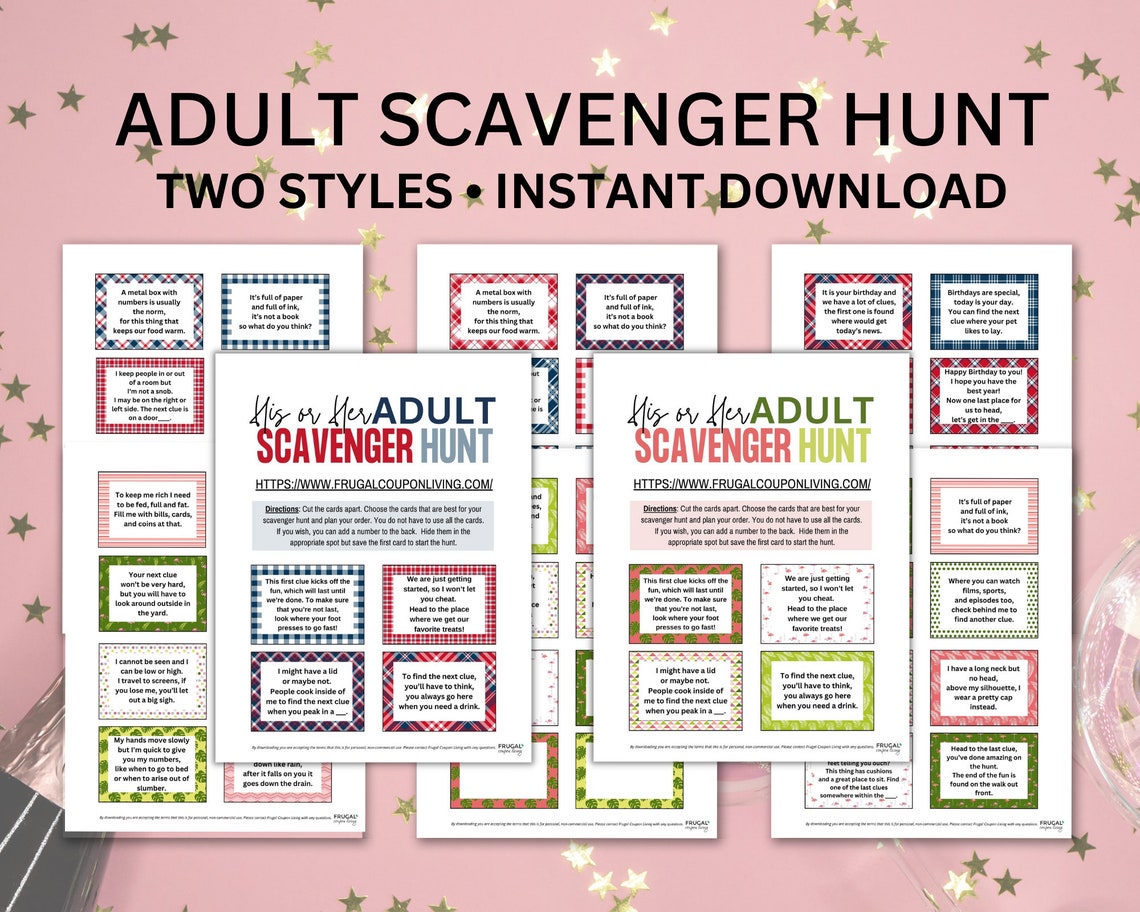 Adult Scavenger Hunt Printable | at Home Adult Scavenger Hunt Clues ...