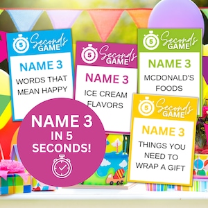 5 Second Birthday Game Printable | 156 Editable 5 Second Game Cards ...