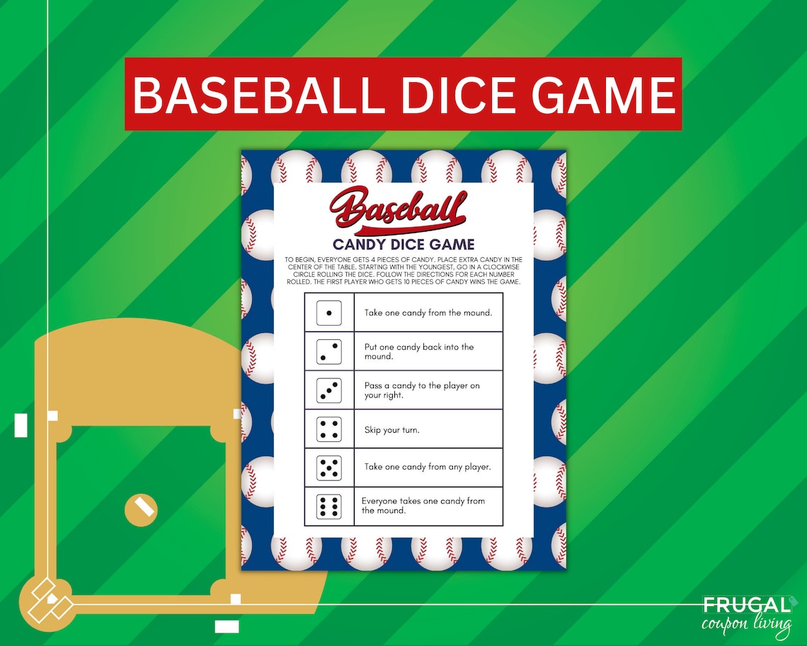 Baseball Candy Dice Games Printables | Left Right Baseball Party Game ...