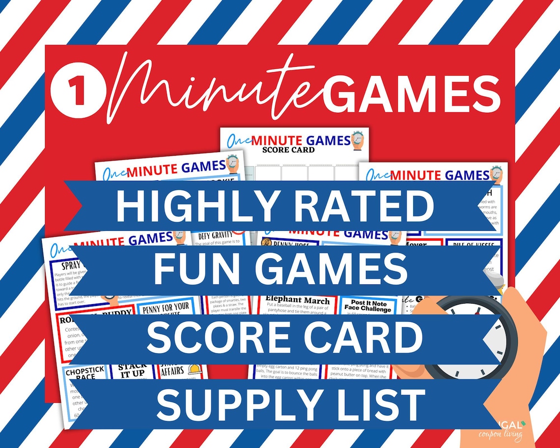 Best One Minute Games Printable, 60-second Games Party Activity Kids ...