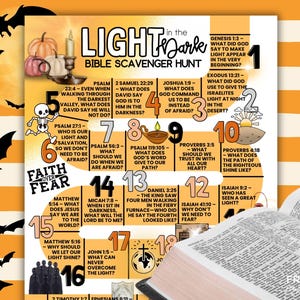Christian Halloween Bible Scavenger Hunt, Bible Trivia Game on Light ...