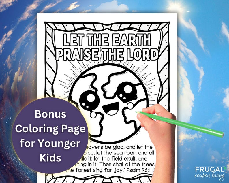 Christian Earth Day Coloring Wheel Printable, God's Creation Worship ...
