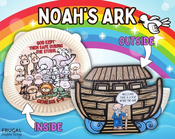 Noah's Ark Bible Craft for Kids Animals Two by Two Rainbow Flood Sunday ...