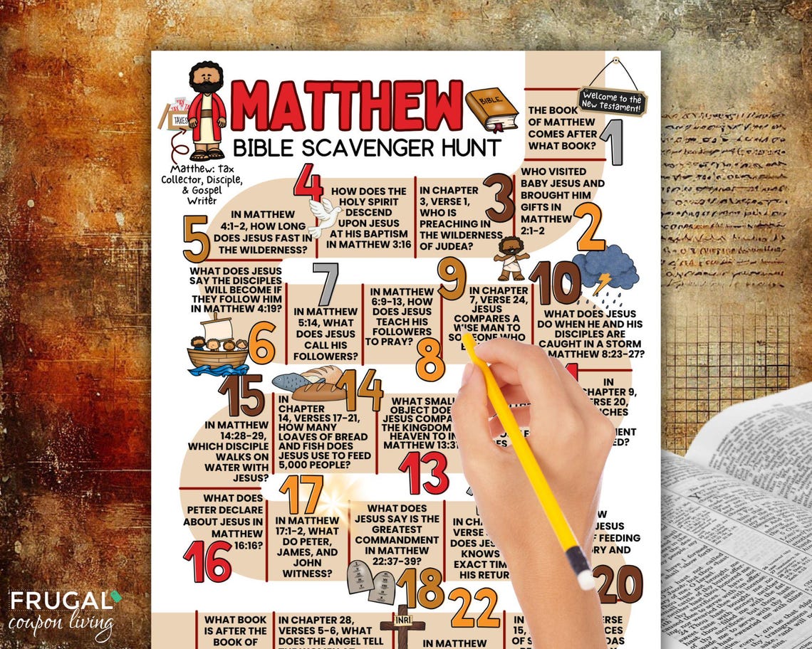 Matthew Bible Scavenger Hunt, Gospel Activity Printable, Book of ...