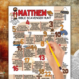 Matthew Bible Scavenger Hunt, Gospel Activity Printable, Book of ...