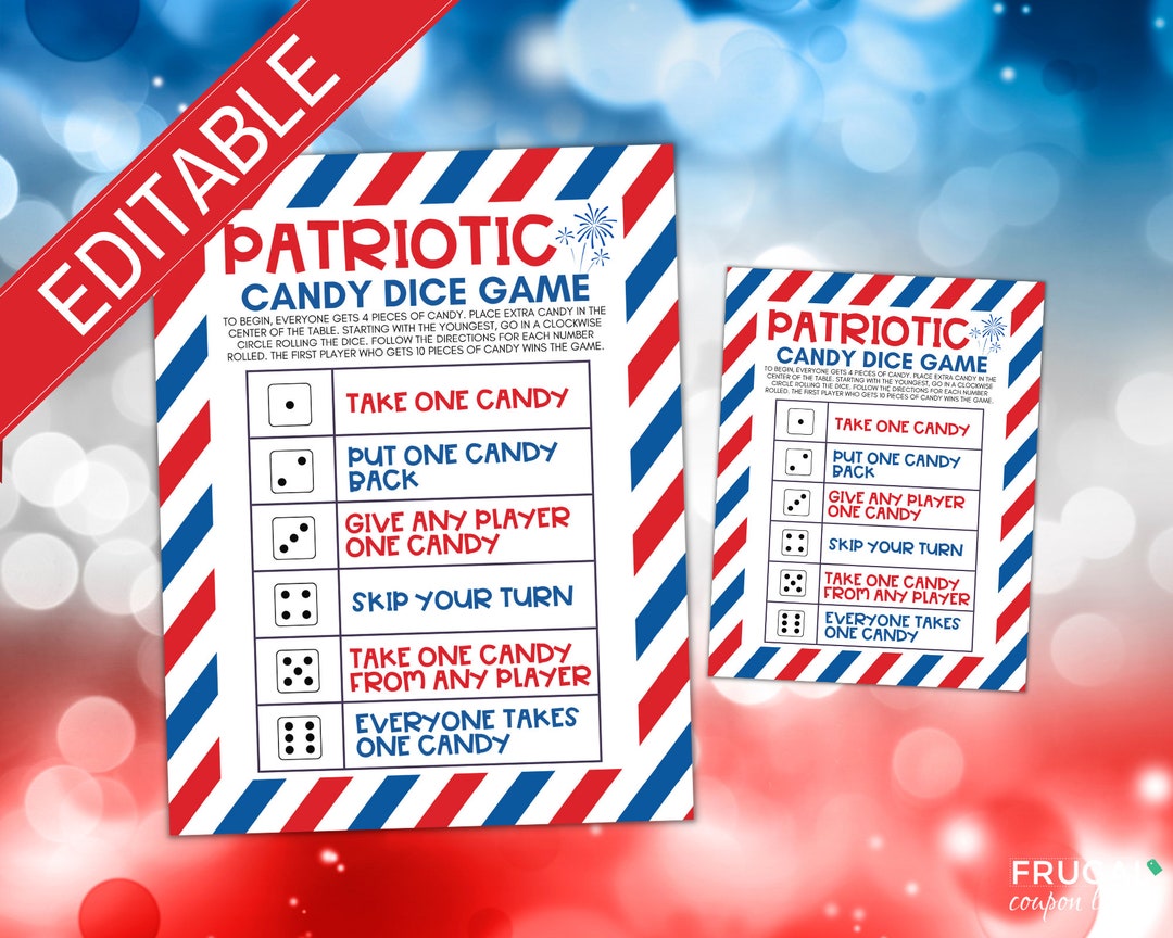 Patriotic Candy Dice Game for 4th of July, Memorial Day and Labor Day ...