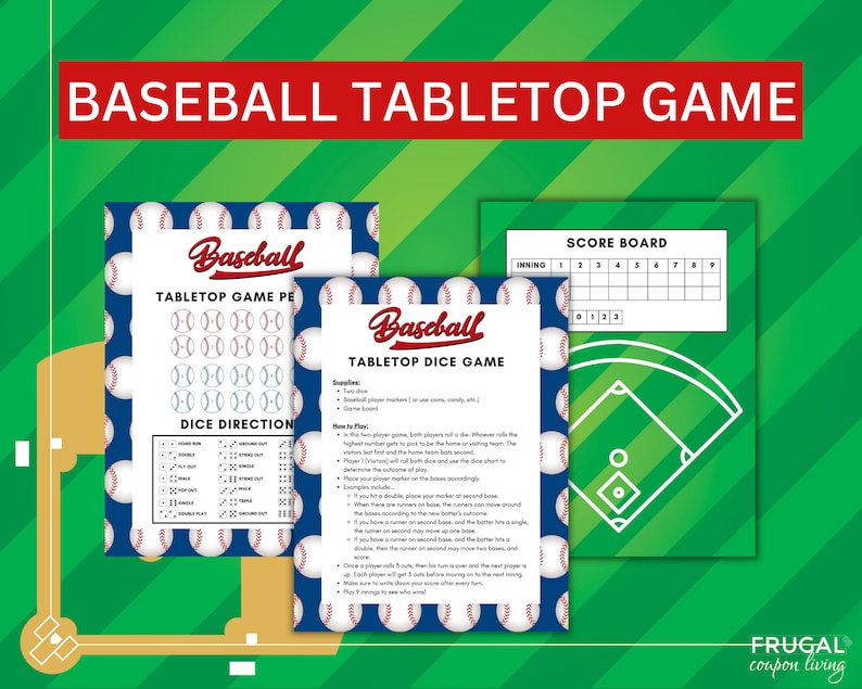 Baseball Games Printables Dice Baseball Game Baseball - Etsy