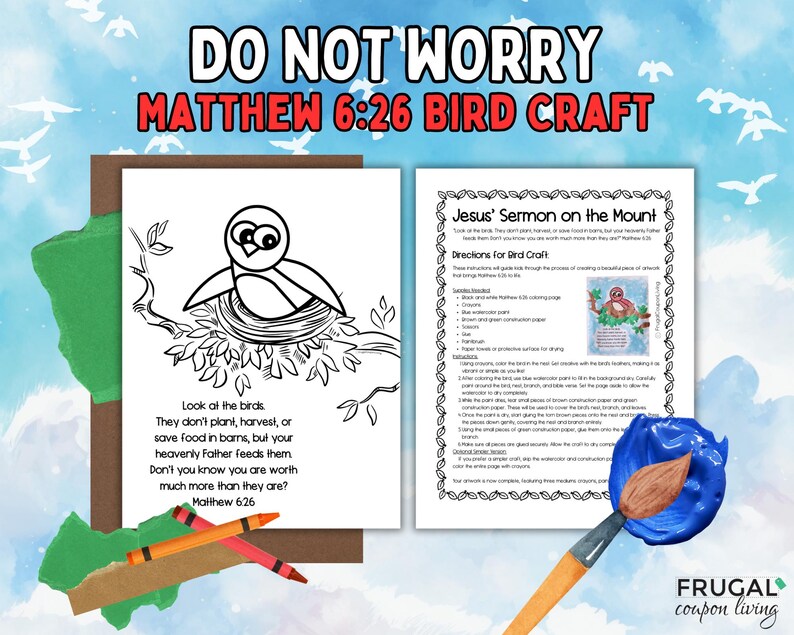 Look at the Birds Printable Bird Craft, Sermon on the Mount Matthew 6: ...