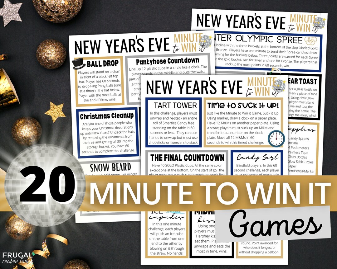 Minute to Win It Games New Years Eve 20 New Years Party Games 60 ...