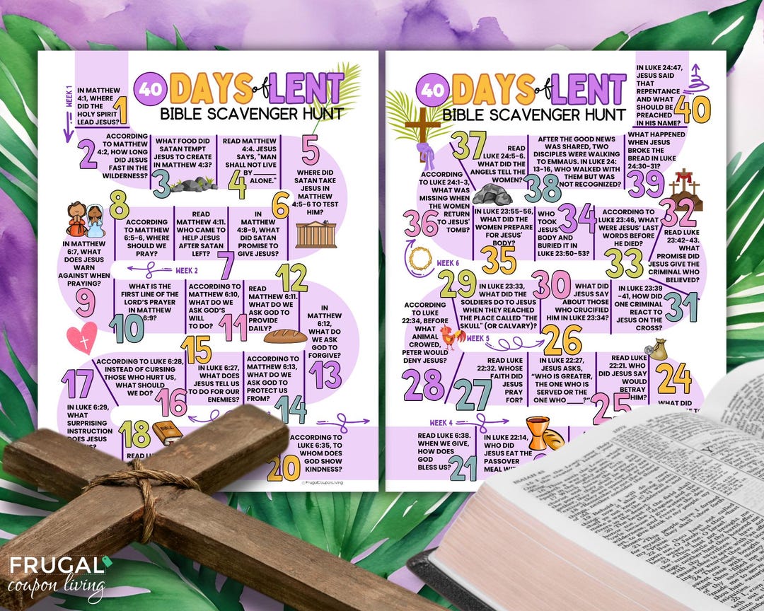 40 Days of Lent Bible Scavenger Hunt Printable, Journey to the Cross ...
