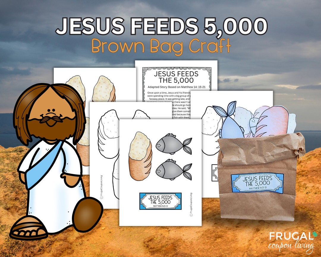 2 Fish 5 Loaves of Bread Basket - Jesus Feeds the 5,000 Printable Craft ...