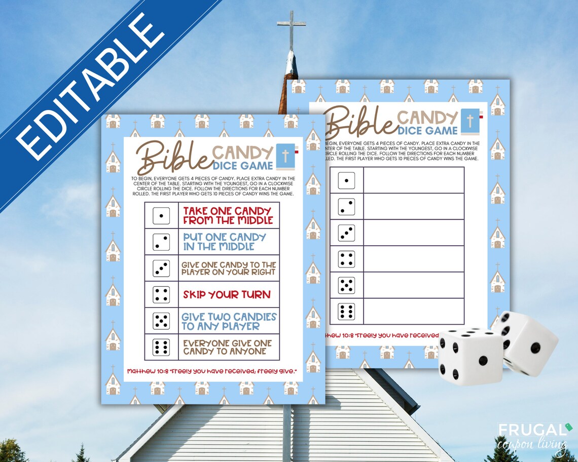 Candy Dice Game for Church | Editable Dice Game Printable Sunday School ...