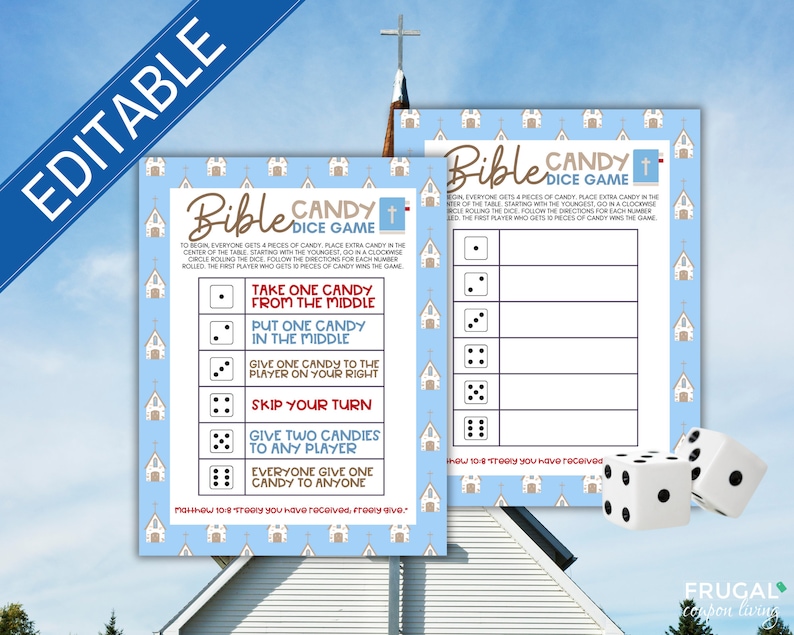 Candy Dice Game for Church | Editable Dice Game Printable Sunday School ...
