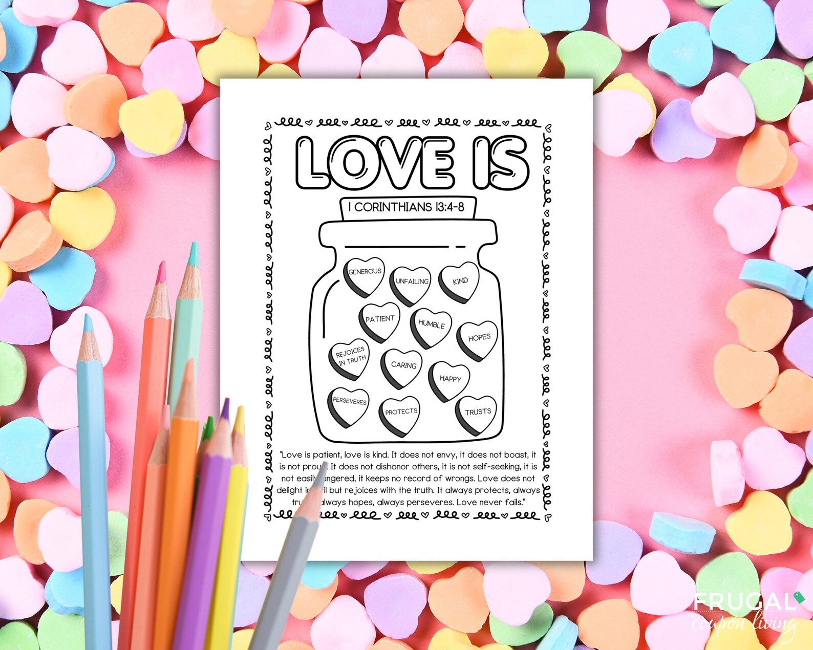 Valentine's Day Sunday School Coloring Page | 1 Corinthians 13:4-8 Love ...