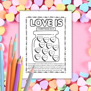 Valentine's Day Sunday School Coloring Page | 1 Corinthians 13:4-8 Love ...