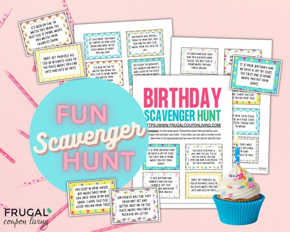 Birthday Scavenger Hunt for Kids Printable | 20 Rhyming Riddles ...
