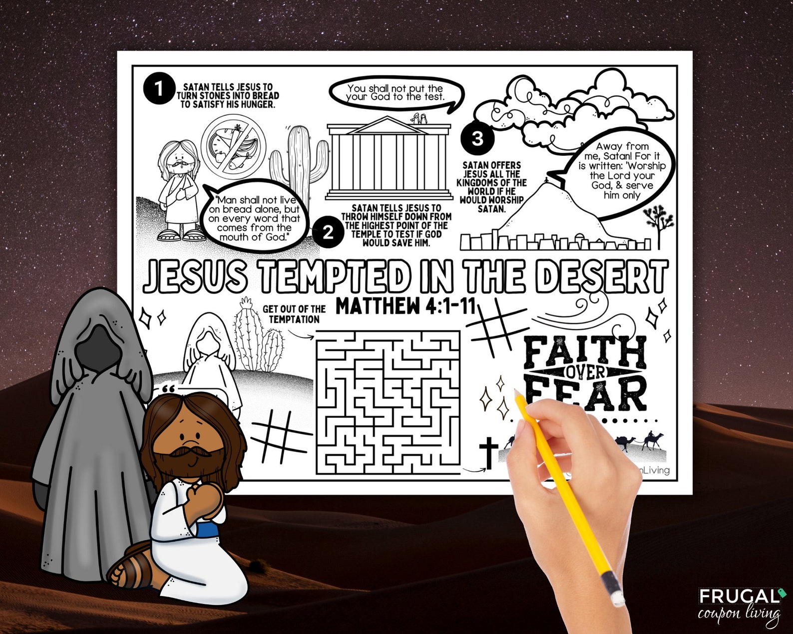 Jesus is Tempted in the Wilderness Activity Mat, Matthew 4:1-11 Bible ...