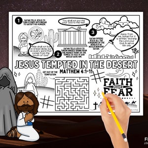 Jesus is Tempted in the Wilderness Activity Mat, Matthew 4:1-11 Bible ...