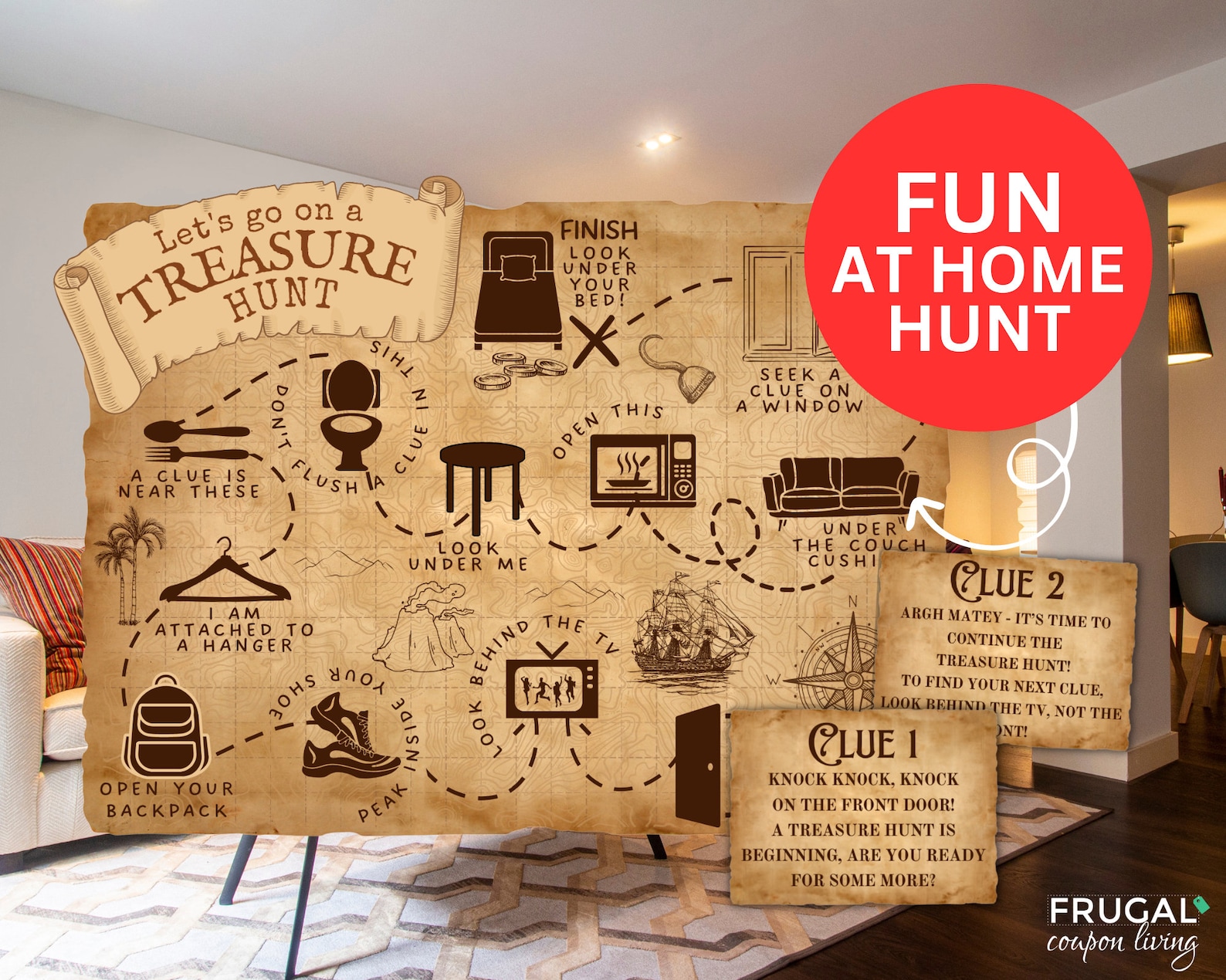Indoor Treasure Hunt for Kids | Indoor Scavenger Hunt Clues Cards ...