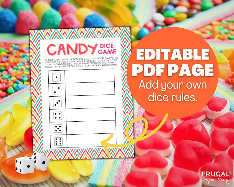 Candy Dice Game | Editable Dice Game Printable | Group Party Game for ...