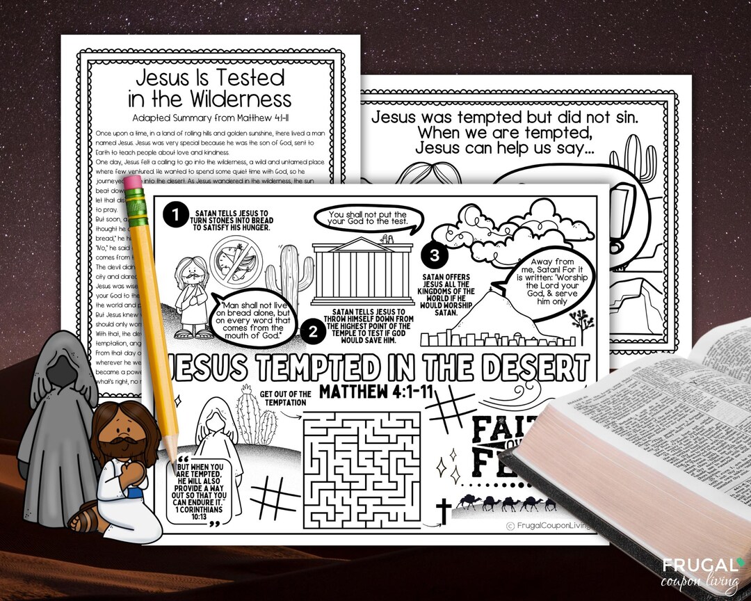 Jesus is Tempted in the Wilderness Activity Mat, Matthew 4:1-11 Bible ...