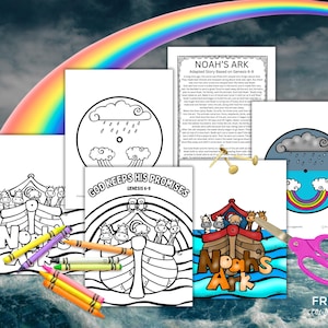 Noah's Ark Kids Printable Coloring Wheel Craft, Genesis 6-9 Religious ...