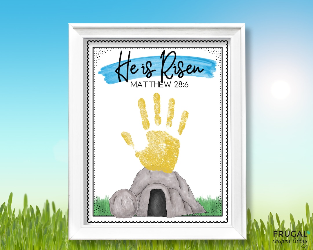 Easter Handprint Art He is Risen Matthew 28:6, Resurrection Empty Tomb ...