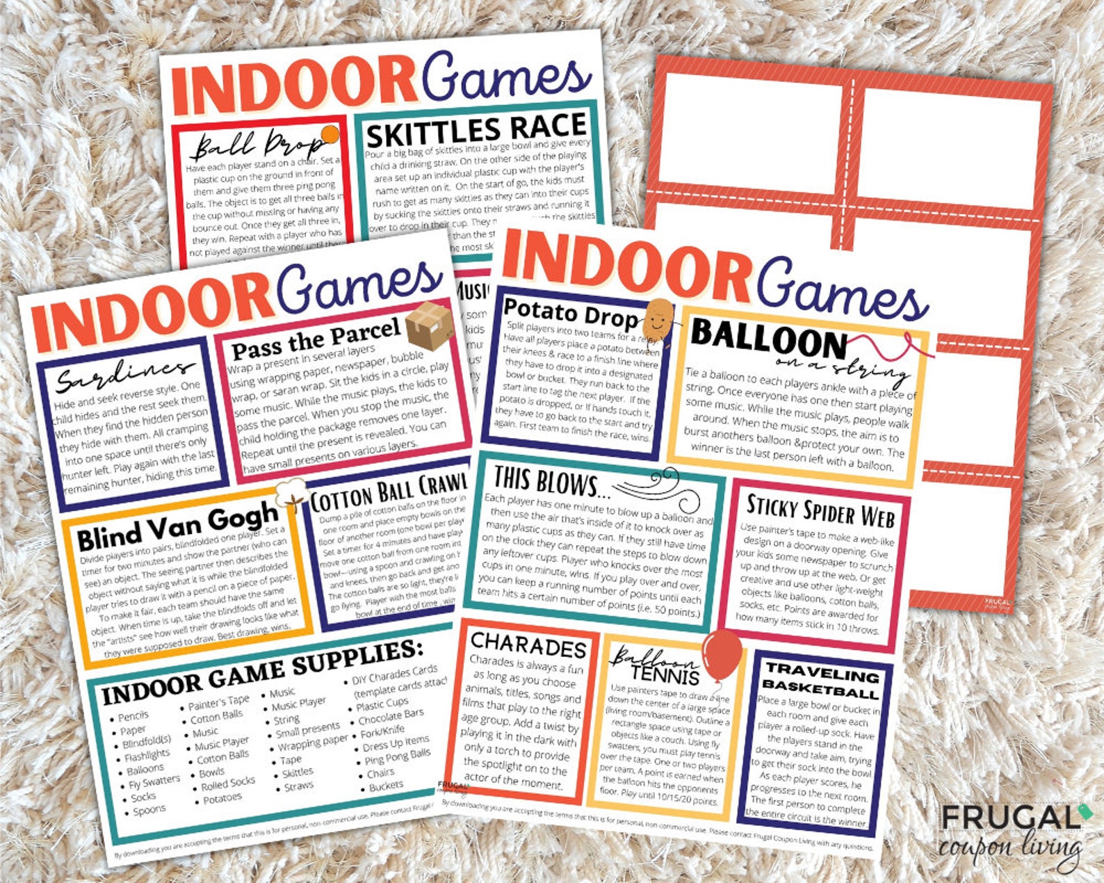Indoor Group Games for Kids Printable Directions & Household Item ...