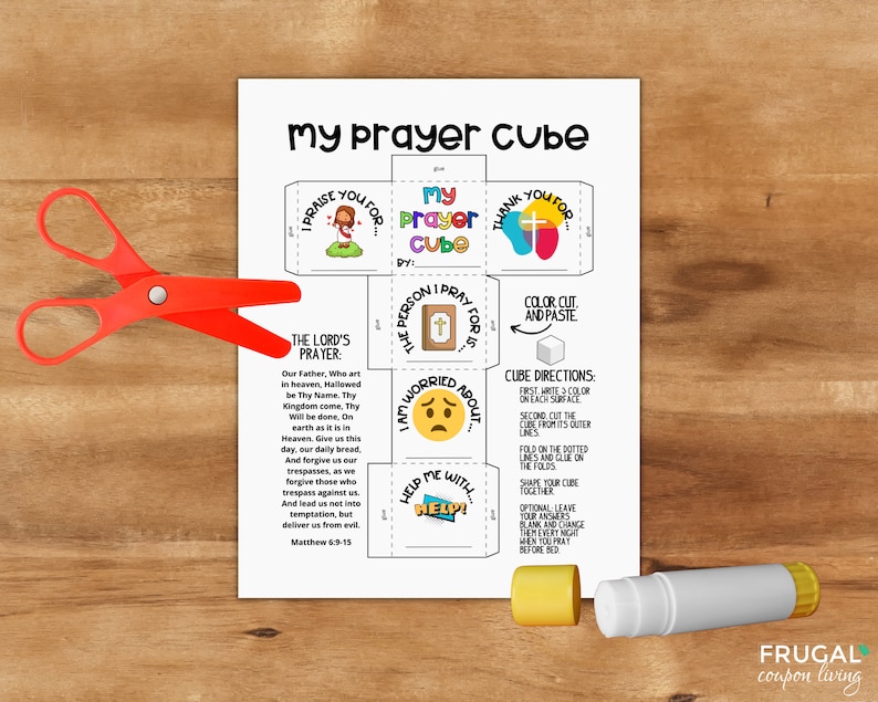 Prayer Cube Printable Kids' Sunday School | Lord's Prayer Sunday School ...