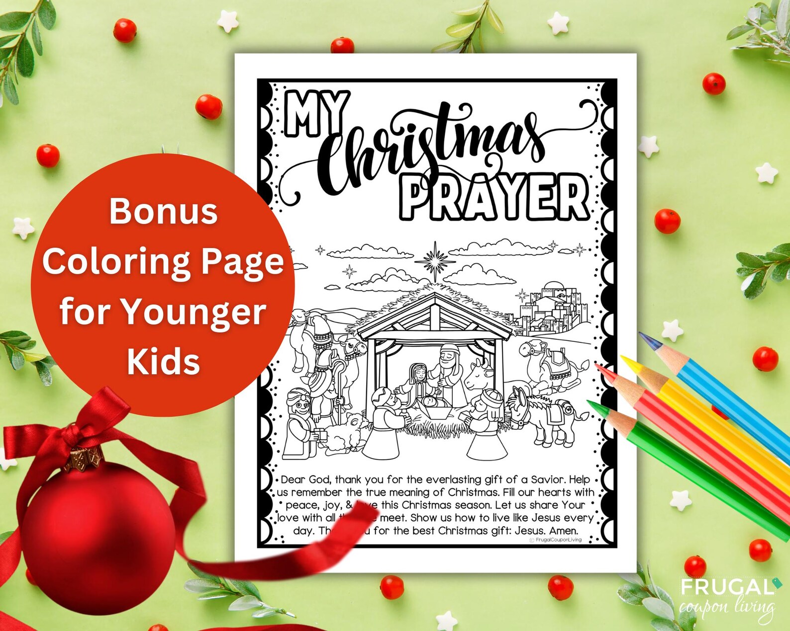 Christmas Prayer Kids Coloring Wheel Printable Craft, Christian ...
