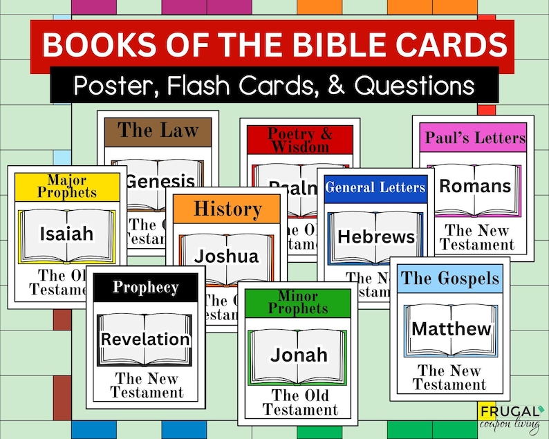 Books of the Bible Memory Game Flashcards, Posters, & Trivia Cards, 66 ...