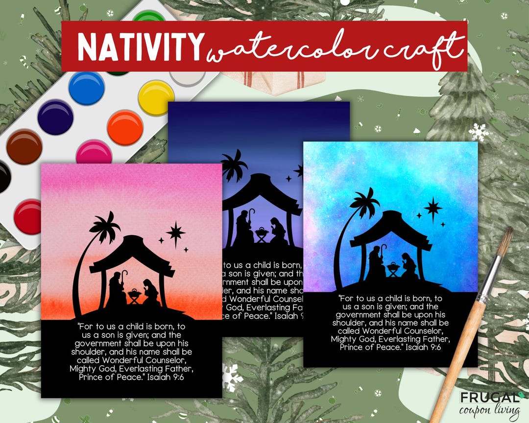 Nativity Watercolor Craft, Kids' Advent Art Activity Manger Silhouette ...