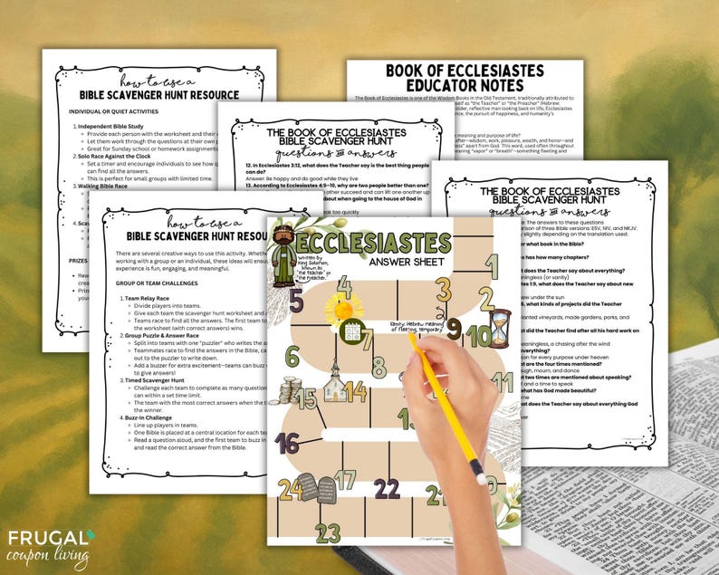 Ecclesiastes Bible Scavenger Hunt, Book of Wisdom & Life Lessons, Old ...