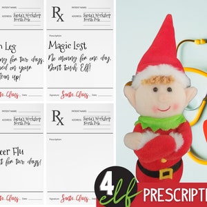 4 Elf Prescriptions RX From Santa | Official Elf Doctor Note | Sick Elf ...