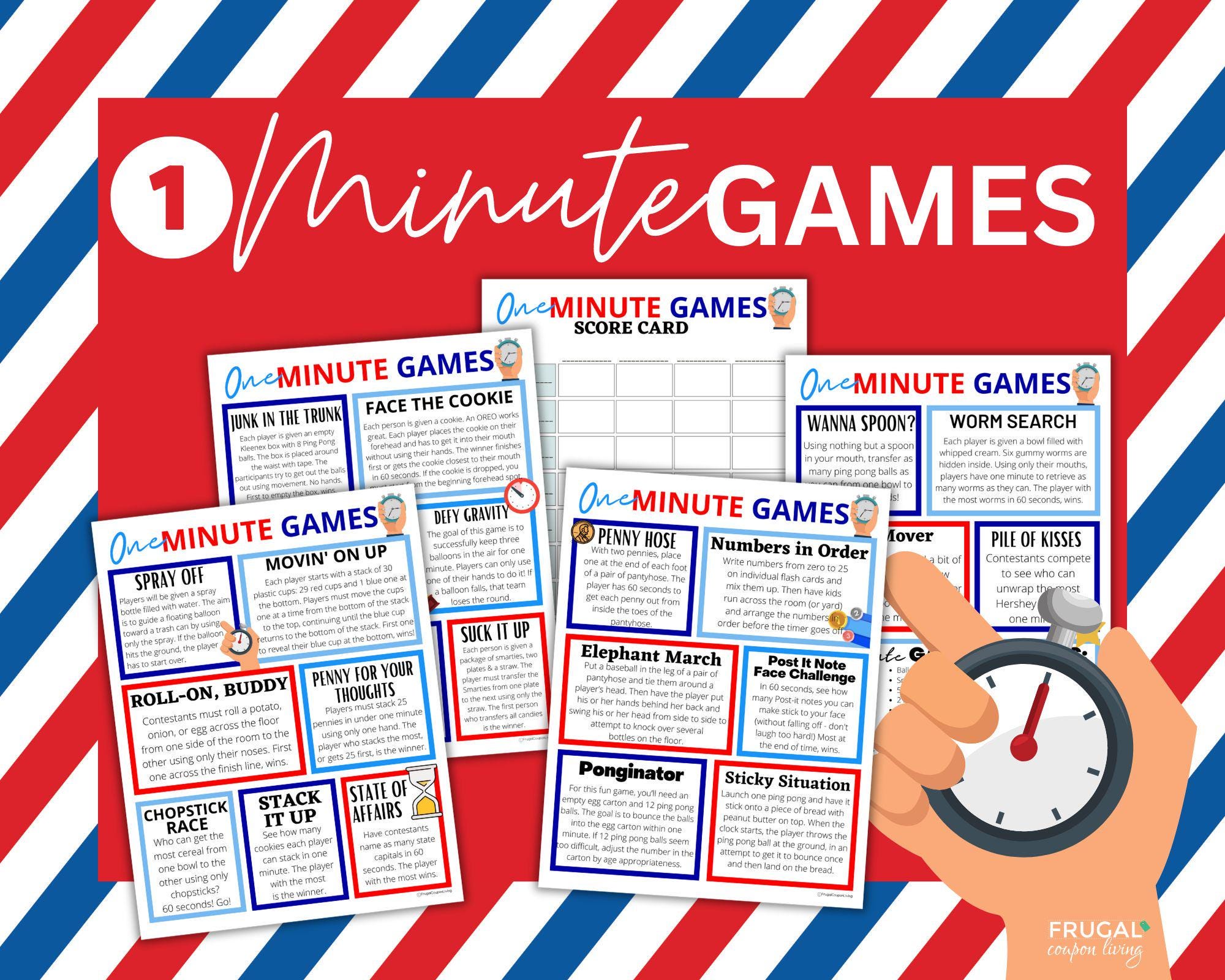Best One Minute Games Printable, 60-second Games Party Activity Kids ...